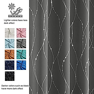 SMILE WEAVER Blackout Curtains for Living Room 63 Inches Long 2 Panels,Room Darkening Curtains Grommet Noise Reducing Thermal Insulated Window Treatment Star Drapes for Kids' Bedroom(Grey,52Wx63L)