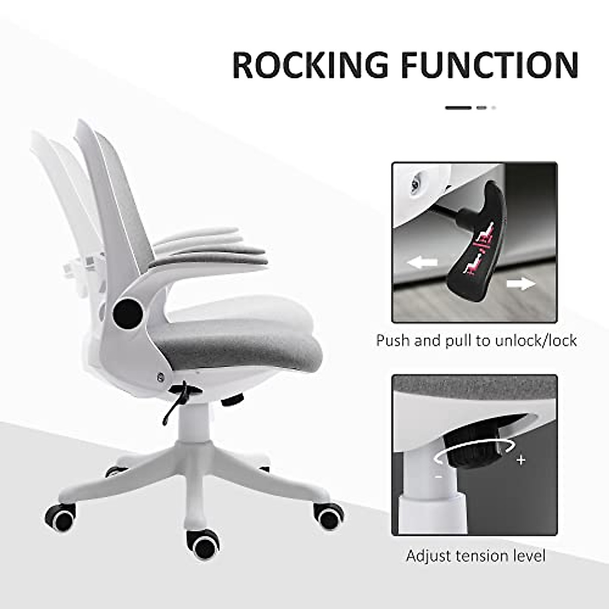 Vinsetto Linen-Touch Fabric Office Chair Swivel Task Chair with Adjustable Lumbar Support, Height and Flip-up Arms, Grey
