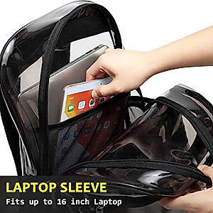 ASKSKY Clear Backpack Stadium Approved, Thriple Compartments Book Bag Heavy Duty Black PVC See Through Backpack for School for College Travel Work Festival, Black and Grey