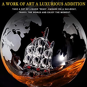 Gifts for Men Dad, Whiskey Decanter Globe Set with 2 Ball Stones & 2 Glasses, Anniversary Birthday Gifts for Him Husband, Unique Christmas Gift for Bourbon Scotch Liquor Vodka, Cool Stuff