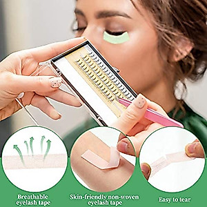 Maitys 3 Rolls Eyelash Tape for Lash Extensions with Dispenser Cutter Breathable Fabric PE Tape Under Eye for Sensitive Skin Eyelash Extensions Supplies(Green,Pink,Purple,0.47")