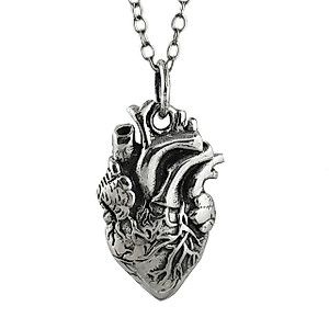 FashionJunkie4Life Sterling Silver Anatomical Heart Necklace, 18" Chain | Birthday Gifts for Women