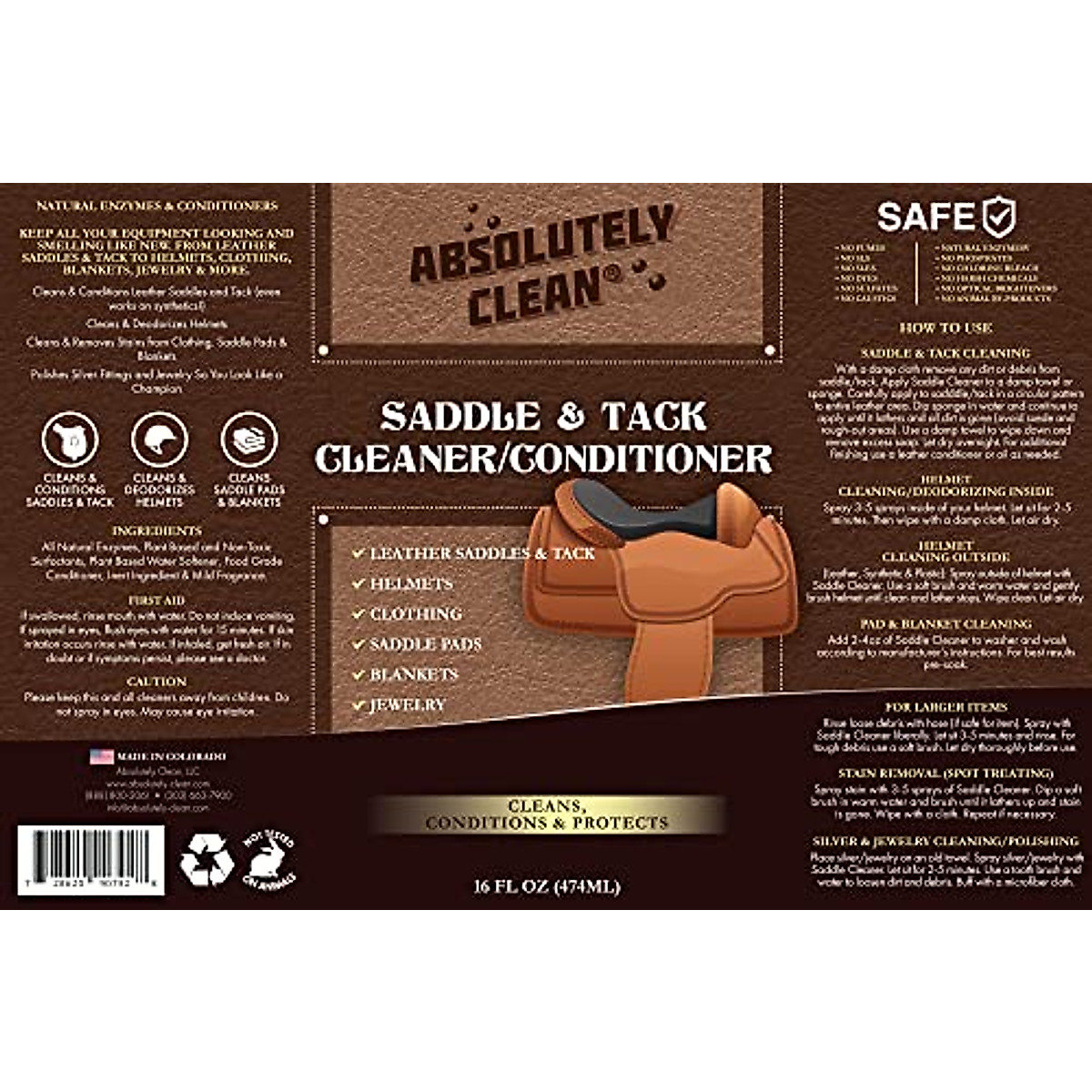 Absolutely Clean Amazing Saddle Soap Spray for Leather Cleaning & Tack Cleaner and Conditioner