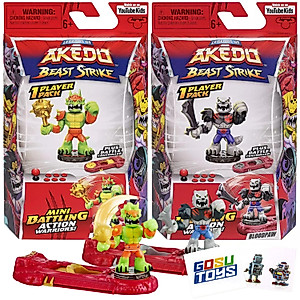 Akedo Beast Strike Ultimate Arcade Warriors Mini Battling Action Figures with Battle Controller - 2 Pack (Assorted) with 2 Gosutoys Stickers