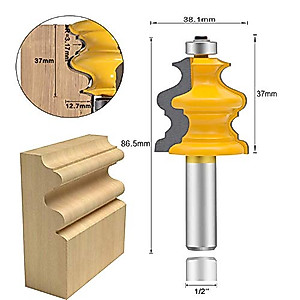 LEATBUY 10 PCS Architectural Molding Router Bit Set 1/2-Inch Shank, Corner Rounding Edge-forming Roundover Beading Router Bit Sets, Carbide CNC Woodworking Milling Tools(1/2-10 Line)