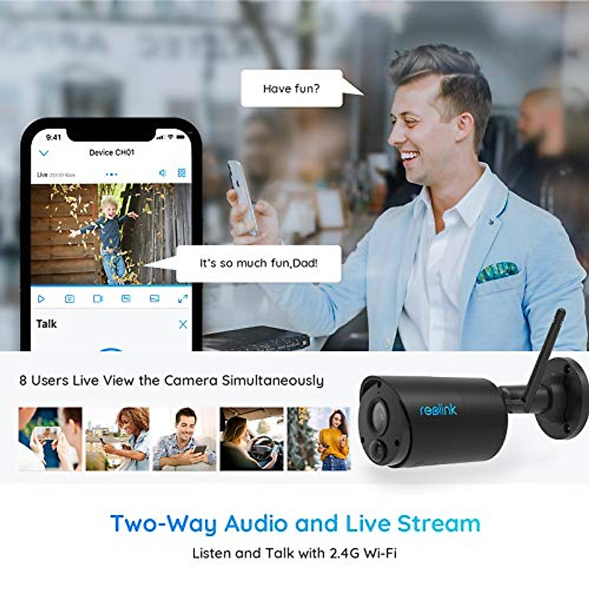 REOLINK Security Camera Wireless Outdoor Solar Powered, No Monthly Fee, 1080p, 2-Way Talk, Night Vision, PIR Motion Detection, Works with Alexa for Home Surveillance, Argus Eco w/Solar Panel Black