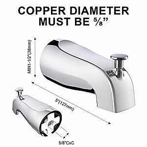 Gold Hao The Bathroom Universal Slip-On Tub Spout with Diverter - 5" Bath Tub Faucet with Diverter, Easy to Install & Save Water Leaks in Minutes, Fit 5/8" Copper Pipe (Chrome)