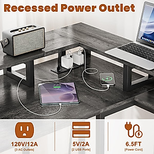 Homieasy Computer Desk with File Drawer Cabinet, L Shaped Office Desk with Printer Stand & Full Monitor Stand, 48 Inch Gaming Desk with Power Outlets Led Light Storage Bag Hanging Hooks, Black Oak