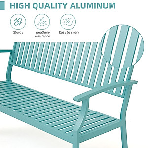 Outdoor Aluminum Bench with Backrest, Patio Metal 3-Seater Chair for Porch Balcony Deck Lawn Garden Poolside Yard (Red)