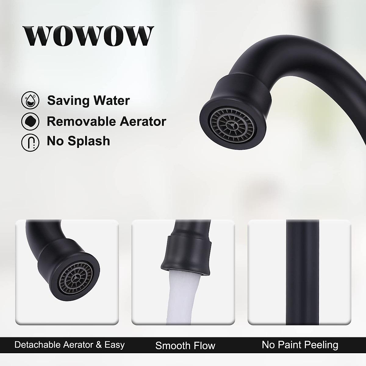 WOWOW 2 Handle Bathroom Faucet Matte Black Bathroom Sink Faucet Widespread Faucet with Pop Up Drain Brass Bathroom Faucet 3 Hole Vanity Faucet 8 Inch Basin Faucet