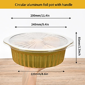 SuiXinCook 10inch Round deepening Gold Aluminum Foil Pans with Lids, Chafing Dish, Heavy Duty Disposable Hot Pot 5 Set For Microwave & Oven Safe Cooking,Baking,A takeaway Food Container