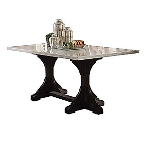 Acme Furniture Rectangular Marble Dining Table, White/Weathered Espresso
