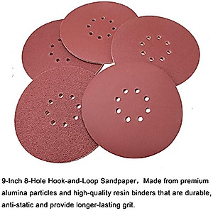 Sackorange 50 PCS 9-Inch 8-Hole Drywall Sanding Discs Set -10 PCS Each of 60 80 120 150 240 Grits,9" Hook-and-Loop Aluminum Oxide Sander Paper for Drywall Sander