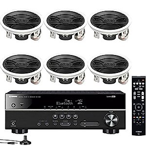 Yamaha 5.1-Channel Wireless Bluetooth 4K A/V Home Theater Receiver + Yamaha Custom Install 3-Way 100 watts Speaker with Dual Tweeters & 6-1/2" Woofer Surround Sound Home Theater Speaker Package