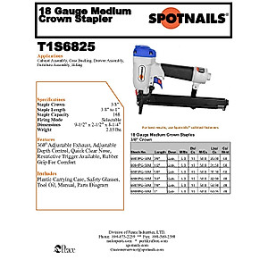 Spotnails T1S6825 Stapler w/Case Staple Gun Uses Senco M Series 3/8 Crown Staples