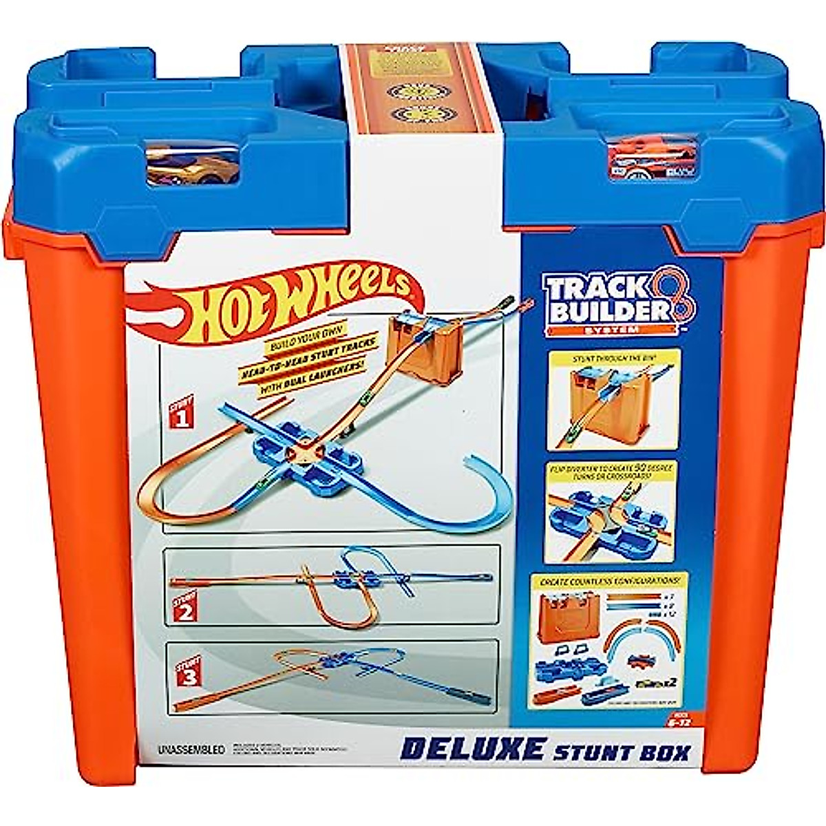 Hot Wheels Track Builder Playset, Deluxe Stunt Box with 25 Component Parts & 1:64 Scale Toy Car [Amazon Exclusive]