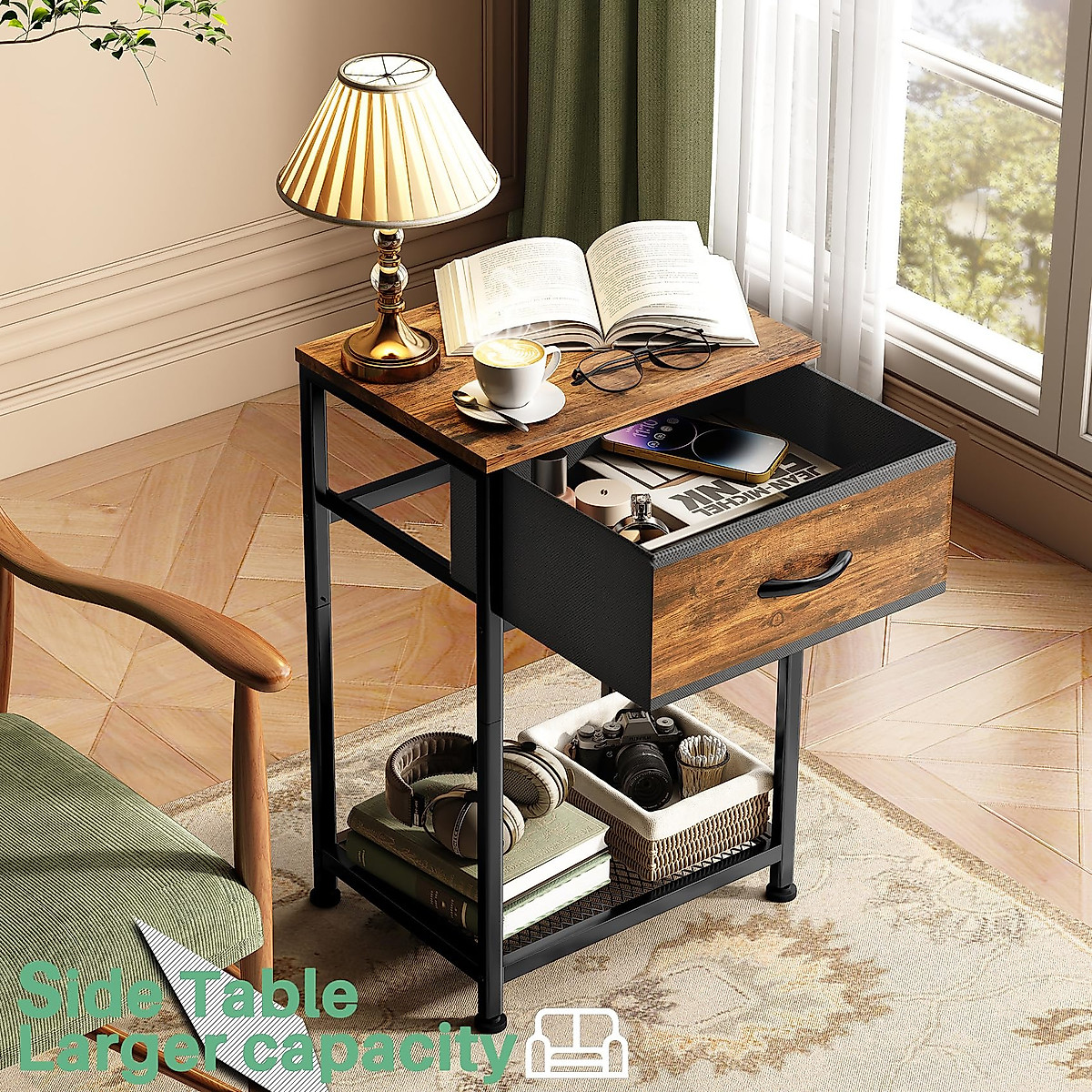 Kitstorack Night Stands Set of 2,End Tables with Drawer for Bedroom Side Table for Home, Small End Table Brown Wood Night Stand Bedroom Nightstands Bedside Table Set of 2 Bedroom Furniture