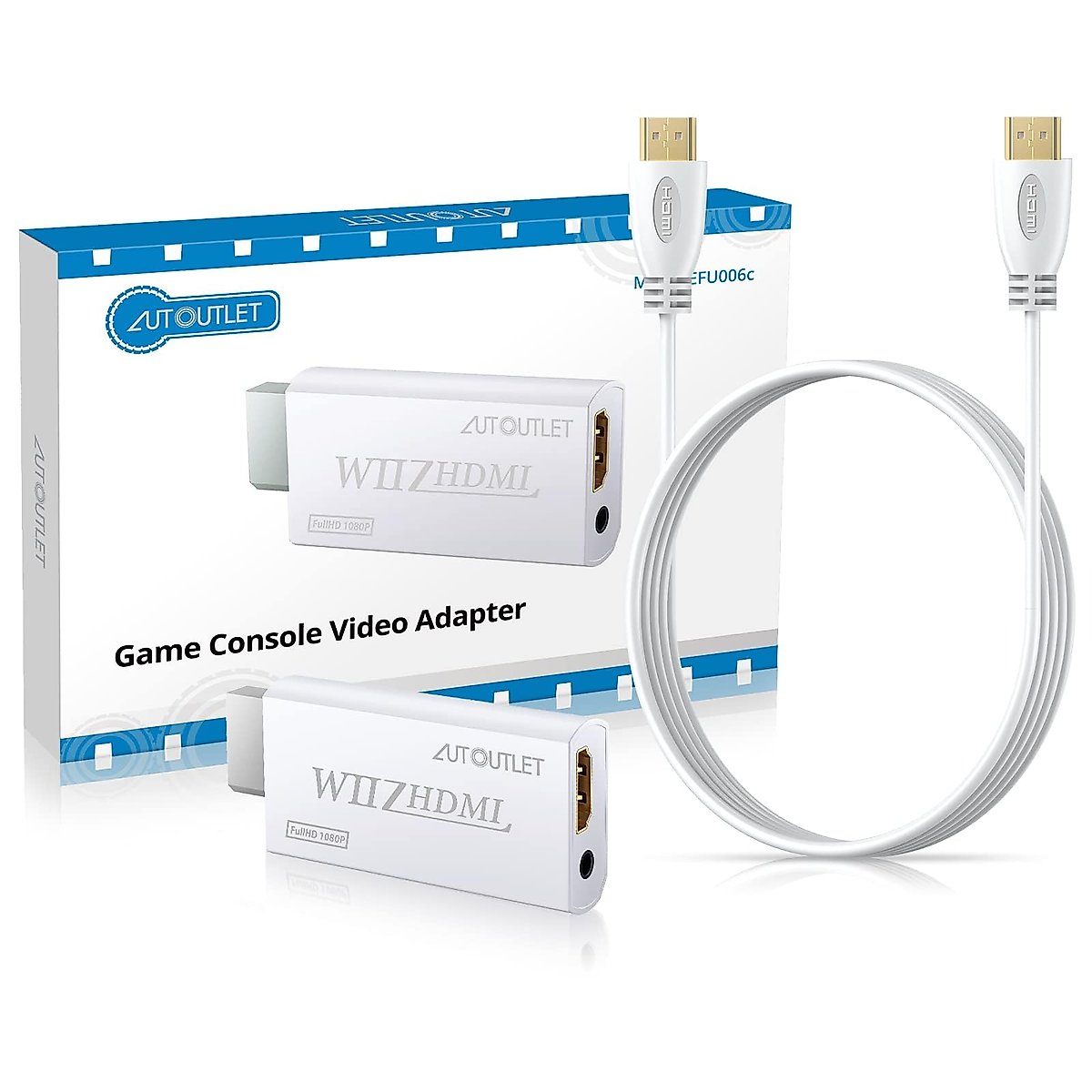 AUTOUTLET Wii Hdmi Adapter Wii to Hdmi Converter Output Video Audio Adapter, with 1M HDMI Cable Wii2HDMI 3.5mm Audio Video Output Supports 720/1080P All Wii Display Modes Compatible with Nintendo