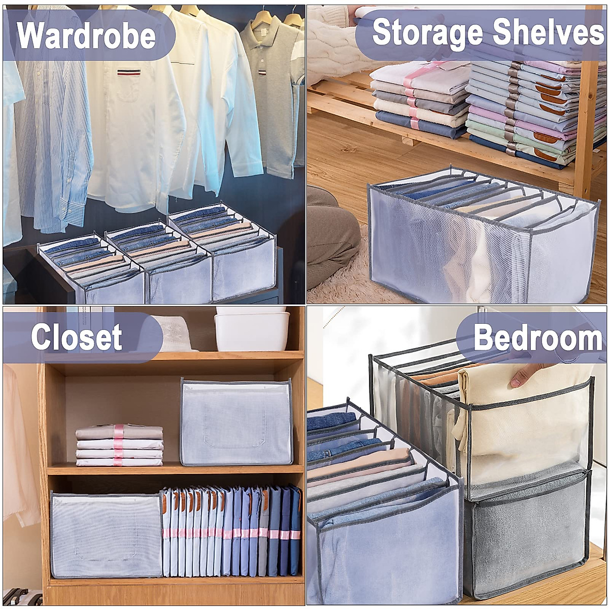 TOOVREN Wardrobe Clothes Organizer 9 Grids, Upgraded Closet Organizers and Storage Baskets, Drawer Organizers Clothing for Folded Clothes, Jeans, Pants, T-Shirt, Leggings, Dress, Sweaters (2PCS)