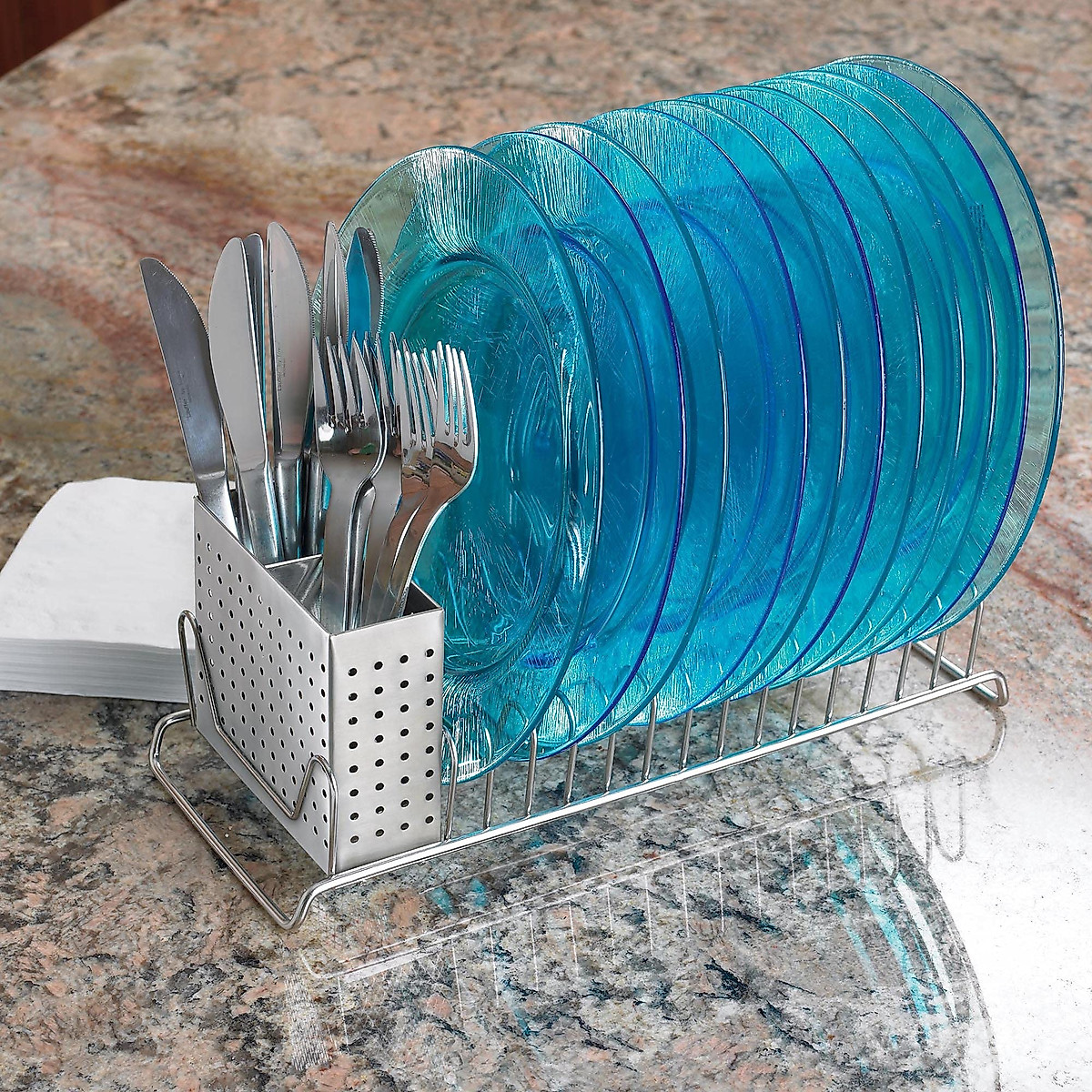 Polder 3-Piece Compact Dish Rack Includes Utensil Holder, Wire Rack and Rimmed Catch Tray - 100% Stainless Stel