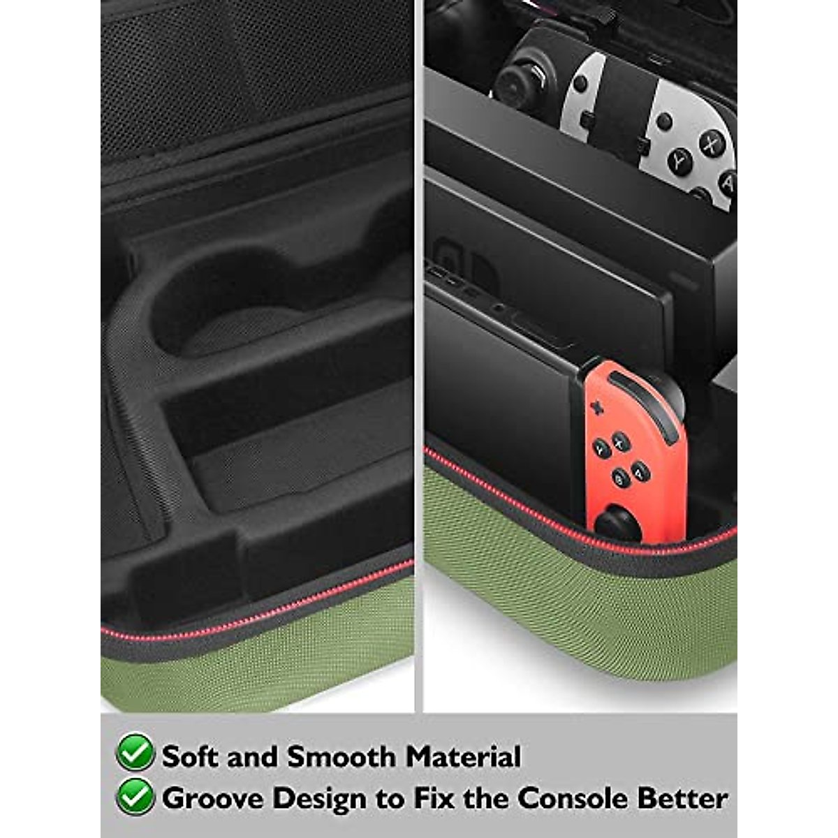 COOWPS Carrying Storage Case for Nintendo Switch/Switch OLED Model, Portable Full Protection Hard Shell Soft Lining Travel Bag for Switch Console Pro Controller Accessories Green