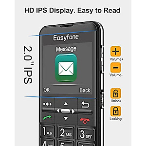 Easyfone Prime-A7 4G Big Button Cell Phone for Seniors | Easy-to-use | Clear Sound | 2.0'' HD Display | SOS Button w/GPS | Unlocked (T-Mobile & MVNOs) | 1500Mah Battery and Charging Dock (Black)
