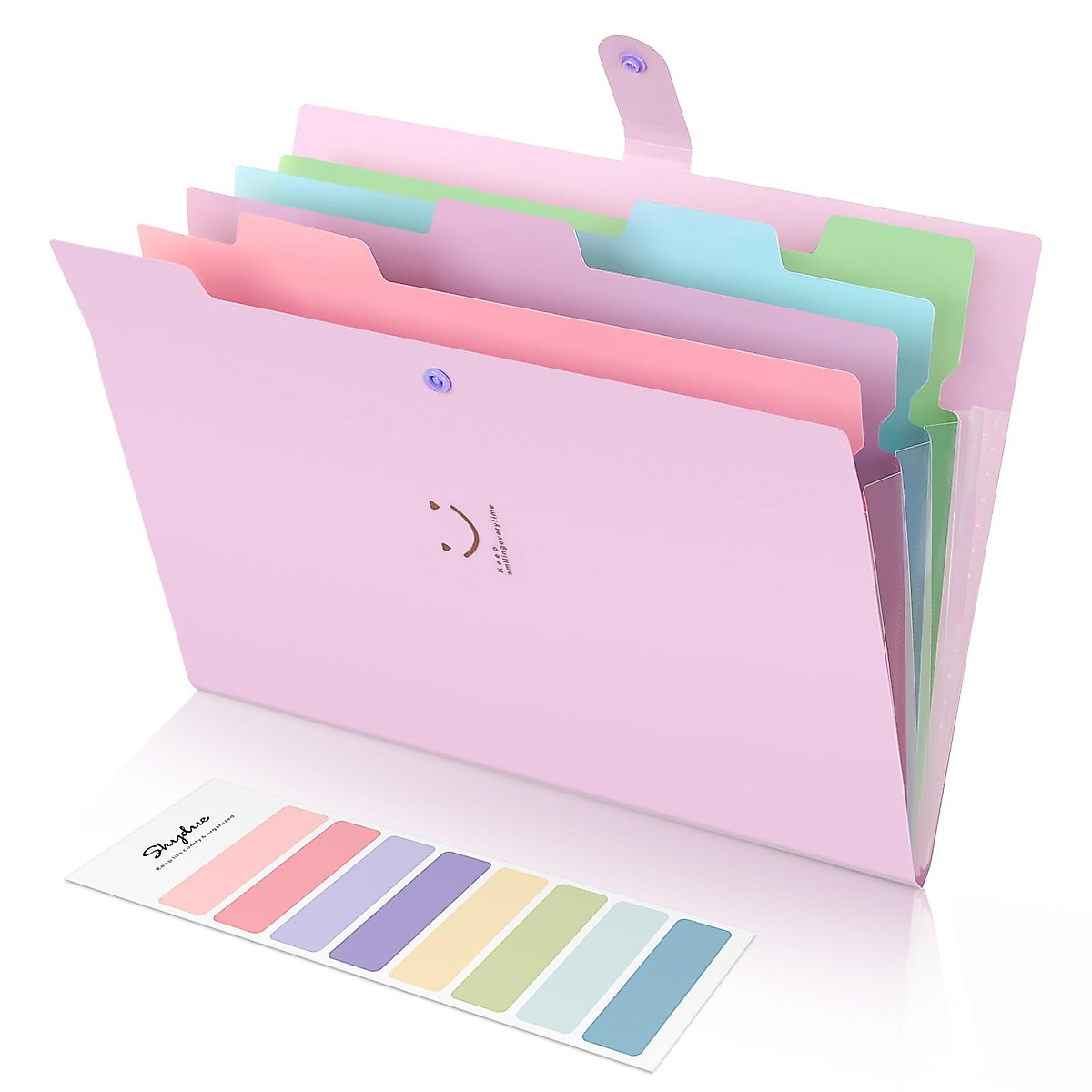 SKYDUE Expanding File Folder with 5 Pockets, Cute Accordion File Organizer, Letter Size Filing Folder, Portable Paper Receipt Organizer, School Office Supplies Purple