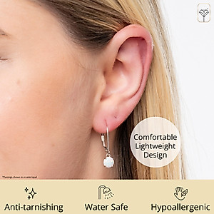 MAX + STONE 10k White Gold 6mm Round March Birthstone Aquamarine Dangle Earrings for Women with Leverbacks