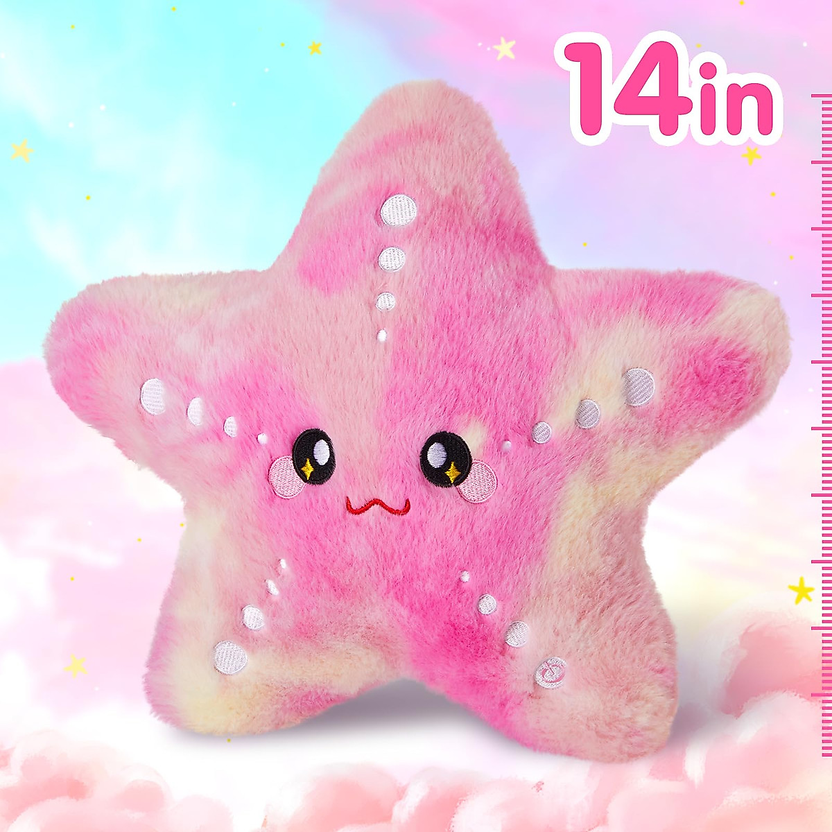 Houwsbaby 12" Light Up Starfish Plush Pillow,Tie-Dyed Sea Star Stuffed Animal,Ideal Festivals Birthdays Children's Day for Kids Girls Boys