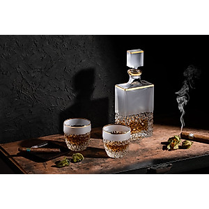 Barski - European Quality Glass - Crystal - Set of 6 - Double Old Fashioned Tumblers - DOF - each Tumbler is 12 oz. - with Frosted Crack Design and Gold Band - Glasses are Made in Europe