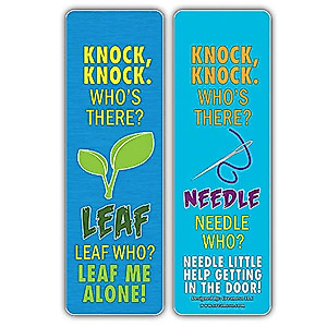 Creanoso Funny Knock-Knock Jokes Puns Bookmarks (30-Pack) – Unique Stocking Stuffers Gifts for Boys & Girls, Unisex Adults – Cool Book Page Clippers Collection Set for Knock-Knock – Awesome Giveaways
