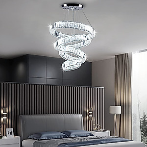 YPQXYHDA Modern Crystal Chandelier LED Pendant Light 4 Ring Chandelier LED Crystal Chandeliers for Dining Room Bedroom Living Room Dia 7.9"-11.8"-15.7"-19.7"