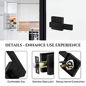 Betollo 3 Pack Black Interior Door Handles, Passage Door Handle Non-Locking for Hallway & Closet, Reversible Handles Set for Left & Right Door