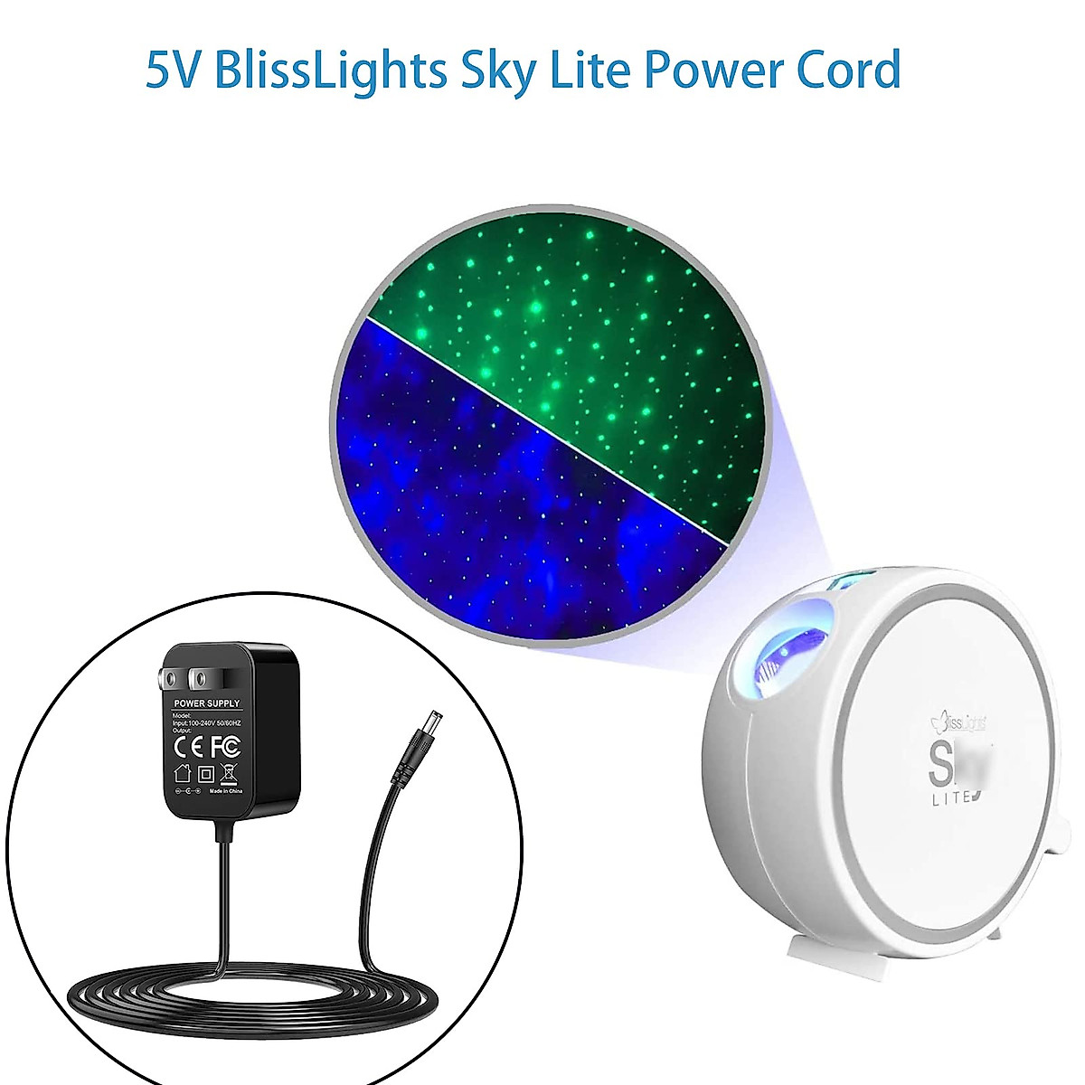 for BlissLights Sky Lite Power Cord 5V AC Adapter for LED Laser Star Projector Galaxy Lighting Nebula Lamp Charger Replacement