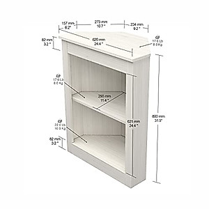 Inval 31.5" 2-Shelf Corner Bookcase, Washed Oak