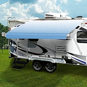 RVMATE 16FT RV Awning Fabric Replacement with Awning Anchor Kits & Pull Tension Strap, Blue Fade