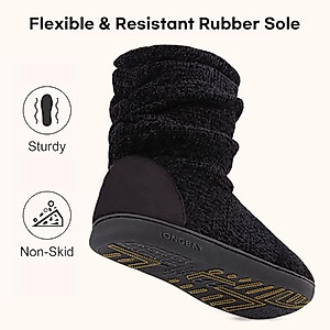 LongBay Women's Chenille Knit Bootie Slippers Cute Plush Fleece Memory Foam House Shoes (Medium / 7-8 B(M), Black)