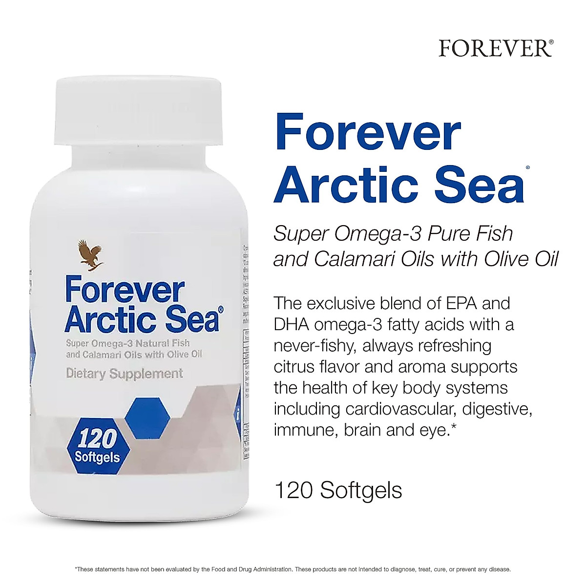 Forever Living - Arctic Sea Omega-3 - Supplement, EPA and DHA Fatty Acid Blend, Supports Heart, Brain, and Eye Health, Gluten-Free, 120 Softgels
