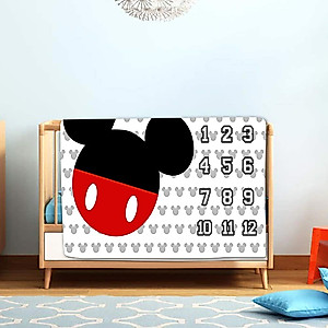 LYLYCTY Baby Monthly Milestone Blanket for 1 to 12 Months Baby, Cartoon Mouse Blanket for Baby Pictures Personalized, Includes Wreath and Frame 48"x40" BTZYLY38