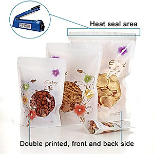 SixWeKit 50 Pack Food Storage Bags, Resealable Stand Up Leakproof Reusable Freezer Bags for Foods, Breads, Cookies, Sandwich, Meat, Dried Foods (8.7x12+4in)