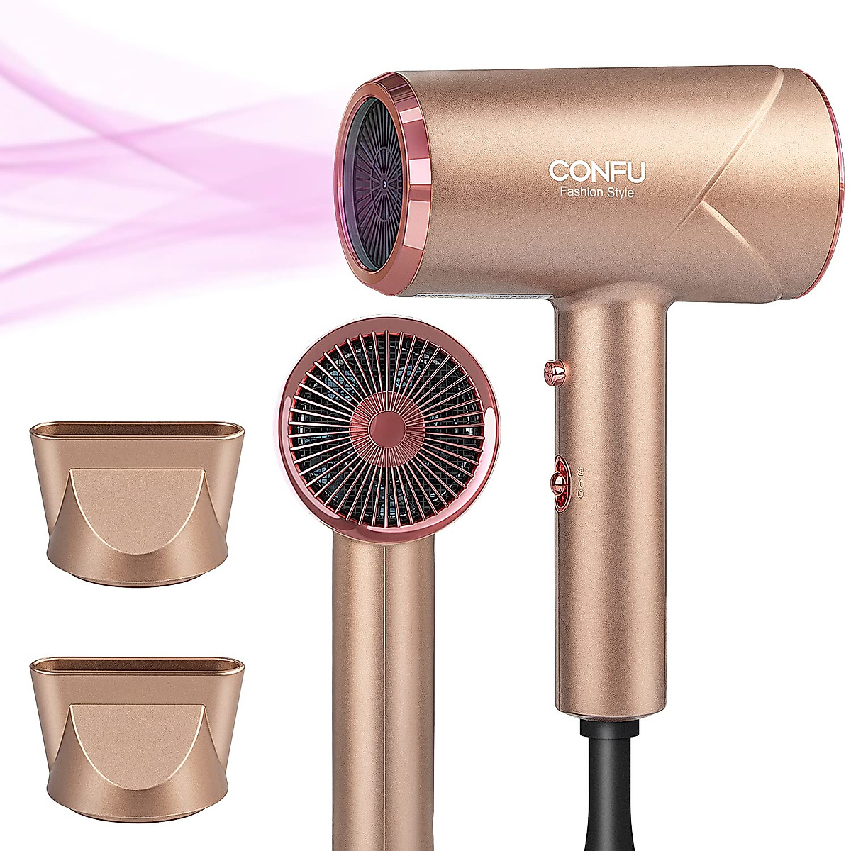 Ionic Hair Dryer, CONFU 1600W Professional Hair Dryer (with Powerful DC Motor) for Hair Care, Powerful Hot/Cool Wind Blow Dryer, 2 Concentrator Nozzles and ALCI Safety Plug for Home Travel Hotel