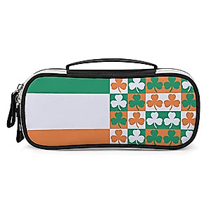 Ireland Flag Shamrock Clover Printed Pencil Case Bag Stationery Pouch with Handle Portable Makeup Bag Desk Organizer