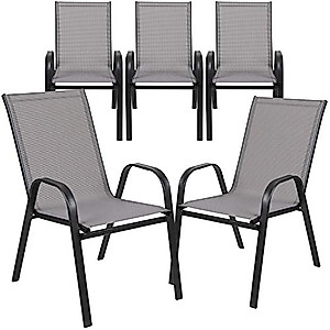 Flash Furniture 5 Pack Brazos Series Gray Outdoor Stack Chair with Flex Comfort Material and Metal Frame
