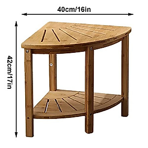 ZIKWOR Bamboo Corner Shower Stool for Shaving Legs Foot Rest, Waterproof Bath Bench Seat with Storage Shelf and Soap Dish for Bathroom Inside Shower,2-Tier Wooden Bathroom Shower Stool