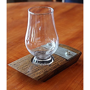 Barrel-Art Barrel Stave Whiskey Bourbon Scotch Coaster with Glencarin Glass and Galvanized Steel, Dark Walnut