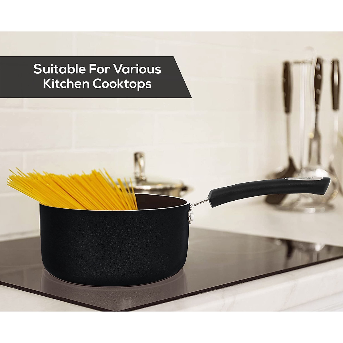 Utopia Kitchen Nonstick Saucepan Set - 1 Quart and 2 Quart - Glass Lid - Multipurpose Use for Home Kitchen or Restaurant (Black)