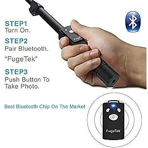 Fugetek 49" Selfie Stick Monopod Professional High End FT-568, For Apple iPhone, Android Samsung, & DLSR Cameras, Aluminum Alloy, Rechargeable Wireless Bluetooth Remote (Black)