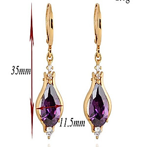 YAZILIND Elegant 18k Gold Plated Inlay Teardrop Purple Cubic Zirconia Hoop Dangle Drop Women Earrings
