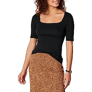 Amazon Essentials Women's Slim-Fit Half Sleeve Square Neck T-Shirt, Black, X-Large