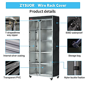 ZYSUOR Shelving Cover Wire Shelf Cover Rack Dust Cover,dustproof, Waterproof, Sunscreen, Front Transparent Panel Design for Easy Viewing, Suitable for 36" Wx18 Dx54 H (Cover only)